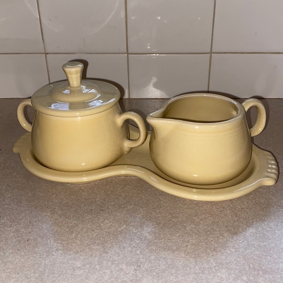 Fiestaware | Dining | Fiestaware Pale Yellow Sugar Creamer With Tray ...